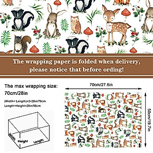 AnyDesign 12Pcs Woodland Creature Wrapping Paper Woodland Animal Eucalyptus Gift Wrap Paper Folded Flat Forest Theme Art Paper for Birthday Baby Shower DIY Crafts Gift Wrapping, 19.7 x 27.6 Inch