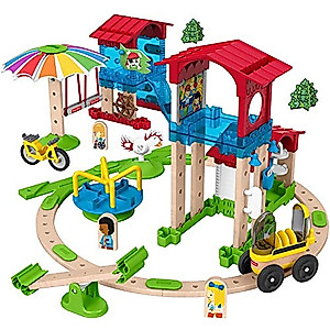 Fisher-Price Wonder Makers Slide & Ride Schoolyard - 75+ Piece Building and Wooden Track Play Set for Ages 3 Years & Up