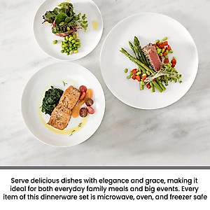 Blueniya 12 Piece Dinnerware Set, Bone China Dish, Round Kitchen, Microwave, Chip Resistant Dishwasher Safe Plates & Bowls Sets, Dinner Set W/Soup Bowls for Everday, Wedding & Thanksgiving (White)