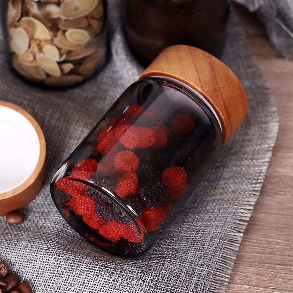 SAIOOL 6 Pcs Small Grey Glass Spice Jars with Label,High Sealing Threaded Mouth, 8.79oz /260ml*6,Empty Cylinder Spices Bottles,Storage Jars with Airtight Screw Lids,Retro Style