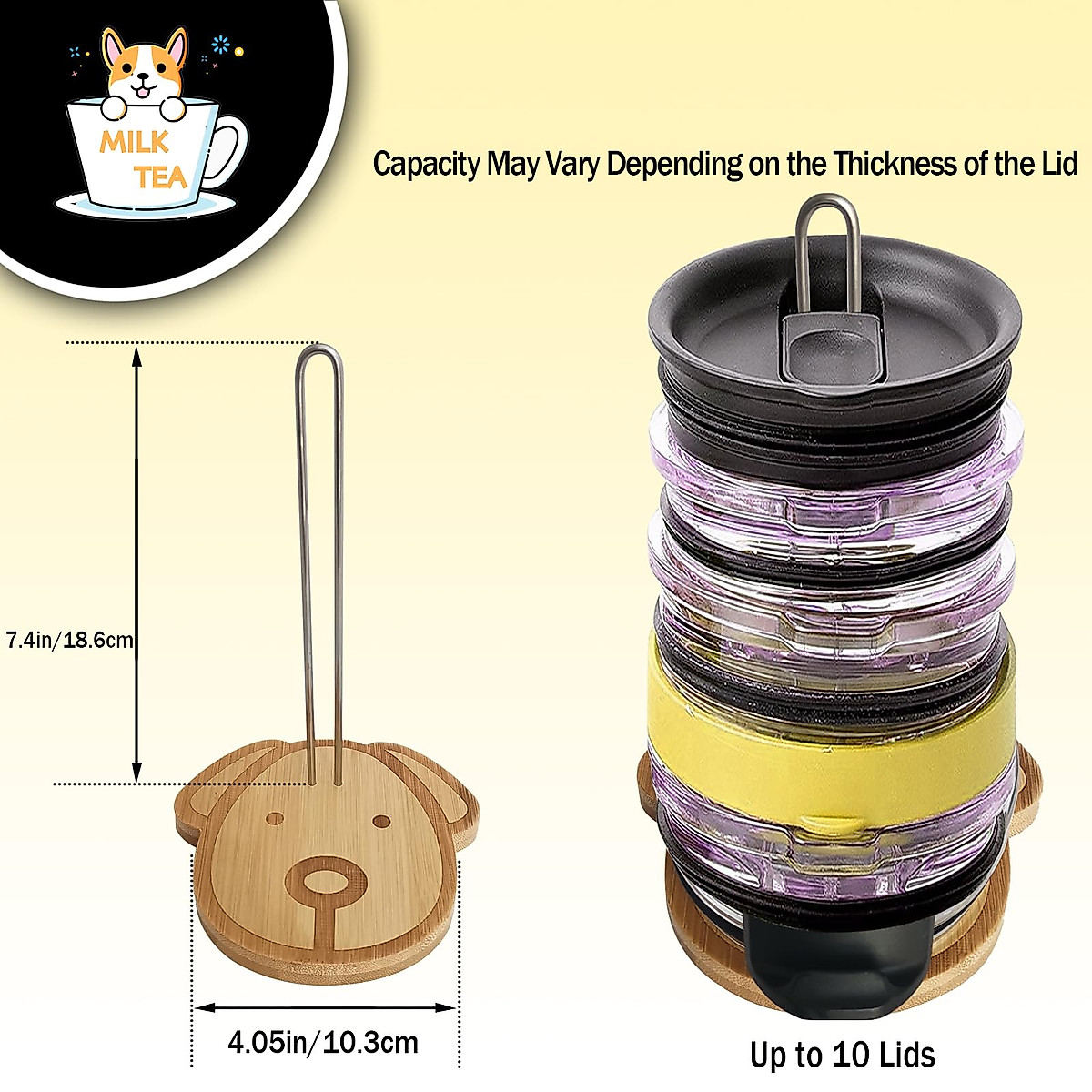 Faunayo 2 Packs Revolutionary Tumbler Lid Organizer, Detachable Bamboo Cup Lid Organizer, Vertical Storage for 10 Lids and More, Keep Kitchen Cabinets Clutter-Free and Countertops Organization