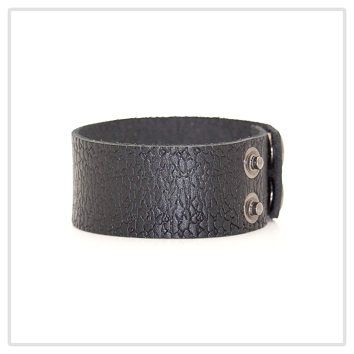 Mgutillart Punk Vintage Metal Buckle Bracelet Wide Leather Cuff Bracelet(Black)