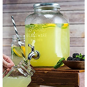 Kook Glass Drink Dispenser, with Leak-Proof Stainless Steel Spigot, Clear Mason Jar, Beverage Storage for Fridge, for Water, Iced Tea, Sangria, Lemonade, 1 Gallon (1, Silver)