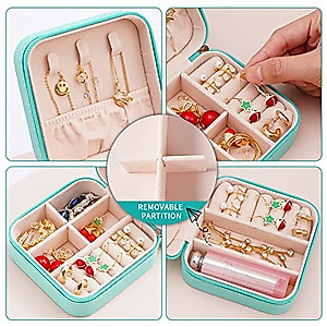 Portable Travel Mini Jewelry Box Leather Jewellery Ring Organizer Case Storage Gift Box Girls Women (blue).