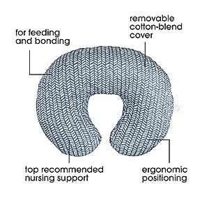 Boppy Original Support Nursing Pillow, Blue Herringbone, Ergonomic Breastfeeding, Bottle Feeding, and Bonding, with Hypoallergenic Fiber Fill, with Removable Cover, Machine Washable