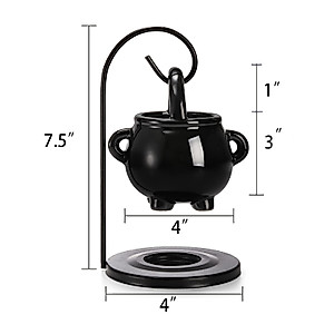 Jucoan 2 Pack Hanging Cauldron Oil Burner, Ceramic Essential Oil Wax Melt Burner Tealight, Witches Witchcraft for Halloween & Wiccan Rituals, Gothic Home Décor Gift