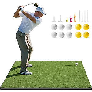 Golfguru Golf Mat, 5x4ft 21mm Artificial Turf Golf Hitting Mats Practice with 10 Golf Balls, 9 Golf Tees, Golf Hitting Practice Mat for Backyard Driving Chipping Indoor Outdoor