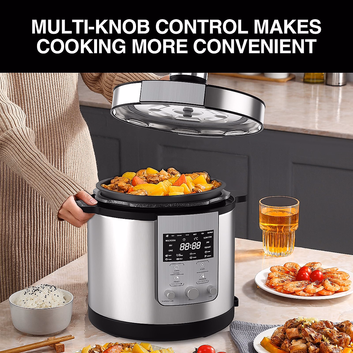 Electric Pressure Cooker 6.34QT NAFEWIN 14-in-1 Electric Multi-Cooker Stainless Steel, Slow Cooker, Rice Cooker, Steamer, Sauté, Yogurt Maker, Warmer & Sterilizer, Recipes, 1000w, 110v