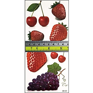 PARITA Tattoos Red Cherry Grapes Strawberry Sweet Summer Fruit Cartoon Temporary Removable Tattoo Fake for Women Men Makeup Arm leg Chest Shoulder Fashion Art Body (1 Sheet.) (09)