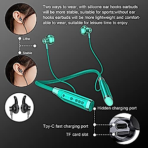 EEAABBR Wireless Neckband Headphones with TF Card Slot 100 Hours Playtime Bluetooth Neckband Earbuds Built-in Noise Cancelling Mic IPX5 Waterproof Two Ways in-Ear Earphones for Sports,Cycling,E-Books
