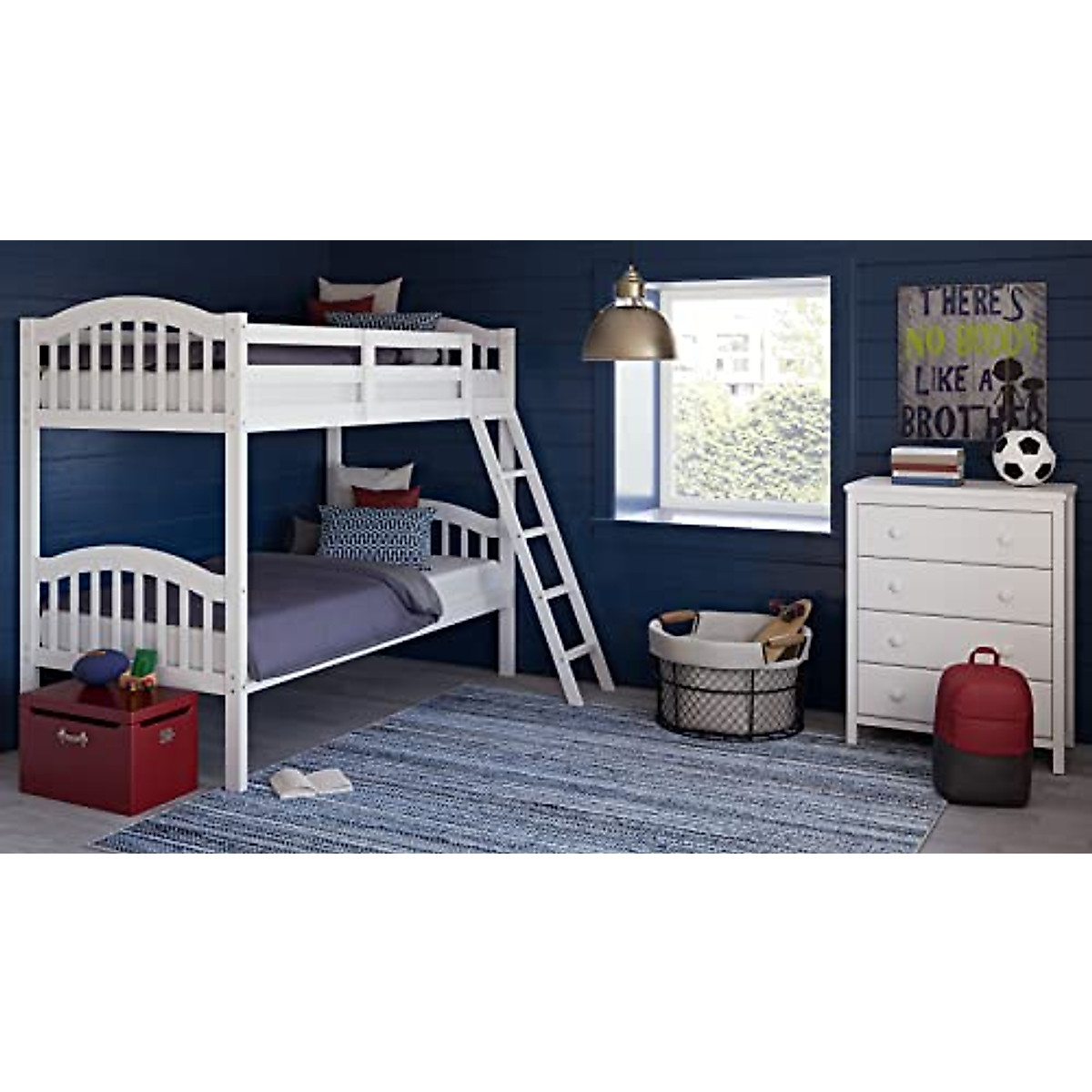 Storkcraft Long Horn Twin-Over-Twin Bunk Bed (White) - GREENGUARD Gold Certified, Converts to 2 individual twin beds