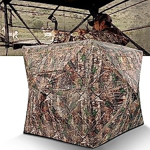 MOFEEZ Hunting Blind, 270°Shoot Through Mesh with Silent Sliding Window, 2-3 Person Ground Deer Stand Pop Up Tent with Portable Bag and Tent Stakes (Camo, 58 "Lx58 Wx66 H)