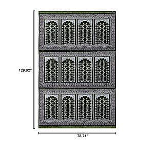 Modefa Turkish Islamic Prayer Rug - Large Group Praying Carpet - Wide Plush Velvet Salah Mat - Multi Person Muslim Janamaz Sajada for Family or Mosque - 12 Person (Vined Arch Green/Red)
