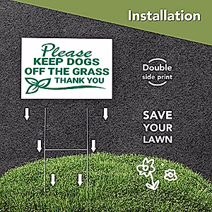 2 PC Please Keep Off Grass Sign with Stake - 8 x 12 Coroplast No Pooping Dog Signs for Yard - Stay Off Grass Sign - Keep Dogs Off Lawn Sign