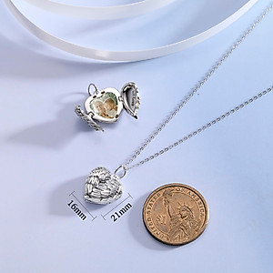 MeMeDIY Personalized Heart Locket Necklace with Photo Initial Angel Wings Picture Pendant 925 Sterling Silver/Gold/Rose Gold Memorial Necklace Gift for Women Girlfriend Mom Daughter (Custom Text)