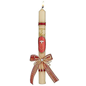 Confirmed in Christ Confirmation Taper Candle, Hand Decorated with Red Ribbon and Dove, Catholic Gifts, 9.75 Inches