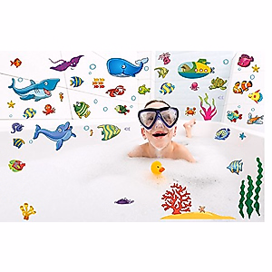 122 Pcs Under The Sea Fish Wall Decals for Kids and Toddlers' Bathroom and Nursery, Easy Peel and Stick Stickers with Turtles, Dophins, Corals, and More, Removable Ocean Themed Décor