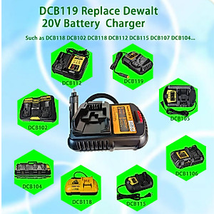 DCB119 Car Charger Replace Dewalt 20v 12V Battery Charger DCB119 to Charge DCB201 DCB202 DCB203 DCB205 DCB206 DCB606 DCB609...