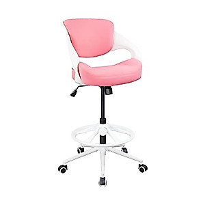BOJUZIJA Drafting Tall Office Standing Computer Desk Chair with Foot Rest- Lumbar Support& Waist Support Function for Office &Home (Pink)