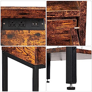 Lerliuo Nightstands Set of 2 with Charging Station and USB Ports, 3-Tier End Side Table with Storage Drawer and Shelf, Modern Bedside Night Stand for Bedroom, Retro Brown