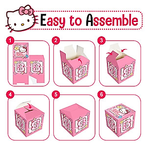 AFZMON Kitty Decoration Balloon Box, 4 PCS Pink Kitty Birthday Party Decoration Boxes for Hello Party, Baby Shower, Cute Kitty Theme Party Decor Accessories Pink Supplies