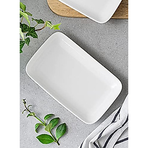 Sweese 8 Inch Rectangular Salad Plates, Porcelain Dessert Plates, Small White Serving Trays for Salad, Fruit, Sushi Appetizer and Parties - Stackable, Set of 6, White