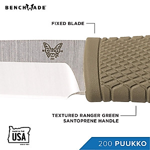 Benchmade - 200 Puukko Knife, Drop-Point Blade, Plain Edge, Ranger Green Santoprene Handle