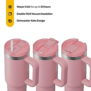 RTIC 30 oz Road Trip Tumbler Double-Walled Insulated Stainless Steel Portable Travel Coffee Mug Cup with Lid, Handle and Straw, Ceramic-Lined, Dusty Rose