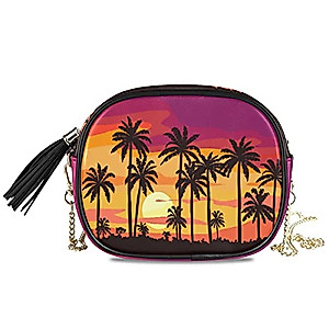 ALAZA Palm Trees Sunset PU Leather Small Women Crossbody Shoulder Bag Purse Wallet with Adjustable Chain Strap