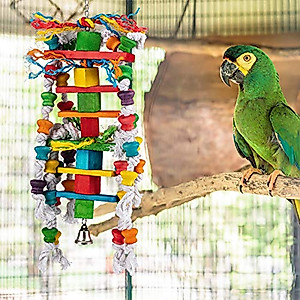 MEWTOGO Bird Parrot Chewing Toys- Multicolored Natural Wooden Knots Blocks Waterfall Bird Tearing Entertaining Toys Suggested for Conures Cockatiels African Grey Foraging and Amazon Parrot