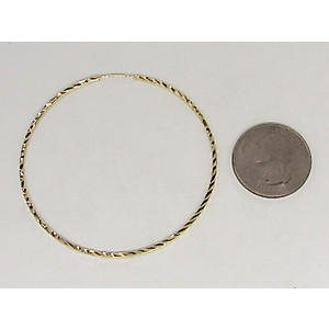 Extra Large 14K Yellow Gold Diamond Cut Square Tube Continuous Endless Hoop Earrings, (60mm) (1.35mm Tube)