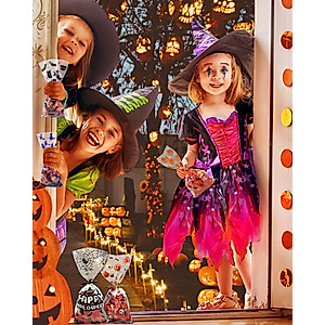 NESIMY Halloween Treat Bags Cello Candy Cellophane Goody Bag Bulk with Twist Ties for Trick or Treat Holiday Goodies Gifts and Party Favors
