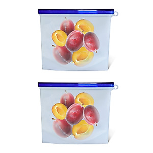 7Penn Silicone Food Storage Bag, 1000mL - 2pk Washable 8 x 6.25in Blue Reusable Food Bags for Sandwiches and Snacks