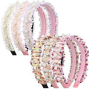 Sinmoe 6 Pcs Confetti Headbands for Girls Room Decor Pearl Jeweled Embellished Glitter Hair Accessories (Fresh Colors)