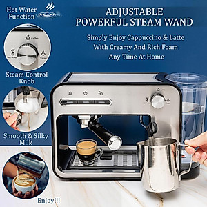 Mixpresso Professional Espresso Machine for Home 15 Bar with Milk Frother Steam Wand, Espresso Maker with Double-Cup Splitter, 1450w Fast Heating Cappuccino & Latte machine 37Oz Water Tank
