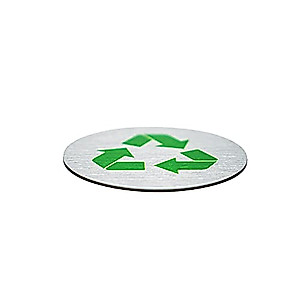 Metal Recycle Signs | 5.5" Round, Recycle Bin Marker | Metal Sign for Recycling Basket | Brushed Silver Aluminum with Green Recycle Symbol - Made in The USA