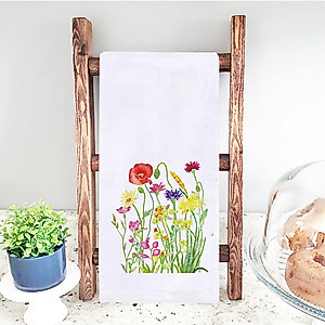 Watercolor Wild Flower Kitchen Dish Towel 18 x 28 Inch, Seasonal Spring Summer Floral Tea Towels Dish Cloth for Cooking Baking Housewarming Gift Set of 2