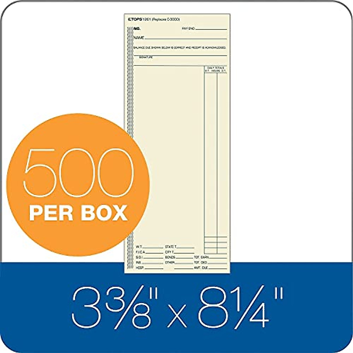 TOPS 1261 Acroprint/Amano/Cincinnati/Lathem Time Card, Weekly, 3 3/8 x 8 1/4 (Box of 500) , Manila