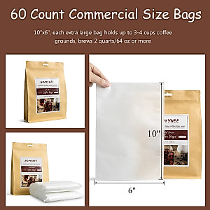 HOMYHEE Cold Brew Coffee Bags 60 Count Disposable Fine Mesh Brewing Bags for Concentrate/Iced Coffee Maker, French/Cold Press Kit, Hot Tea in Mason Jar or Pitcher, 6 x 10 Inches