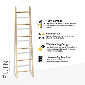 FUIN Fully Assembled 6ft Bamboo Blanket Ladders Wood Decorative Wall Leaning Rustic Farmhouse Bathroom Quilt Towel Display Rack Holder