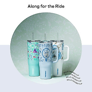 Corkcicle x Disney Princess Belle Cruiser Insulated Tumbler with Handle & Straw - 40 oz Reusable Water Bottle Keeps Beverages Cold for 20 Hrs, Hot for 9 Hrs – Cupholder Friendly, Spill Proof Tumbler