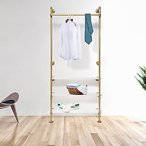 HYYKJ-US 3 Layer Shelves Wall Mounted Clothes Rail Shelf Multifunctional Garment Rack Towel Rack Vintage Clothes Rack Clothing Organizer for Retail Entryway Bedroom Balcony Indoor Use Home Decor Gold