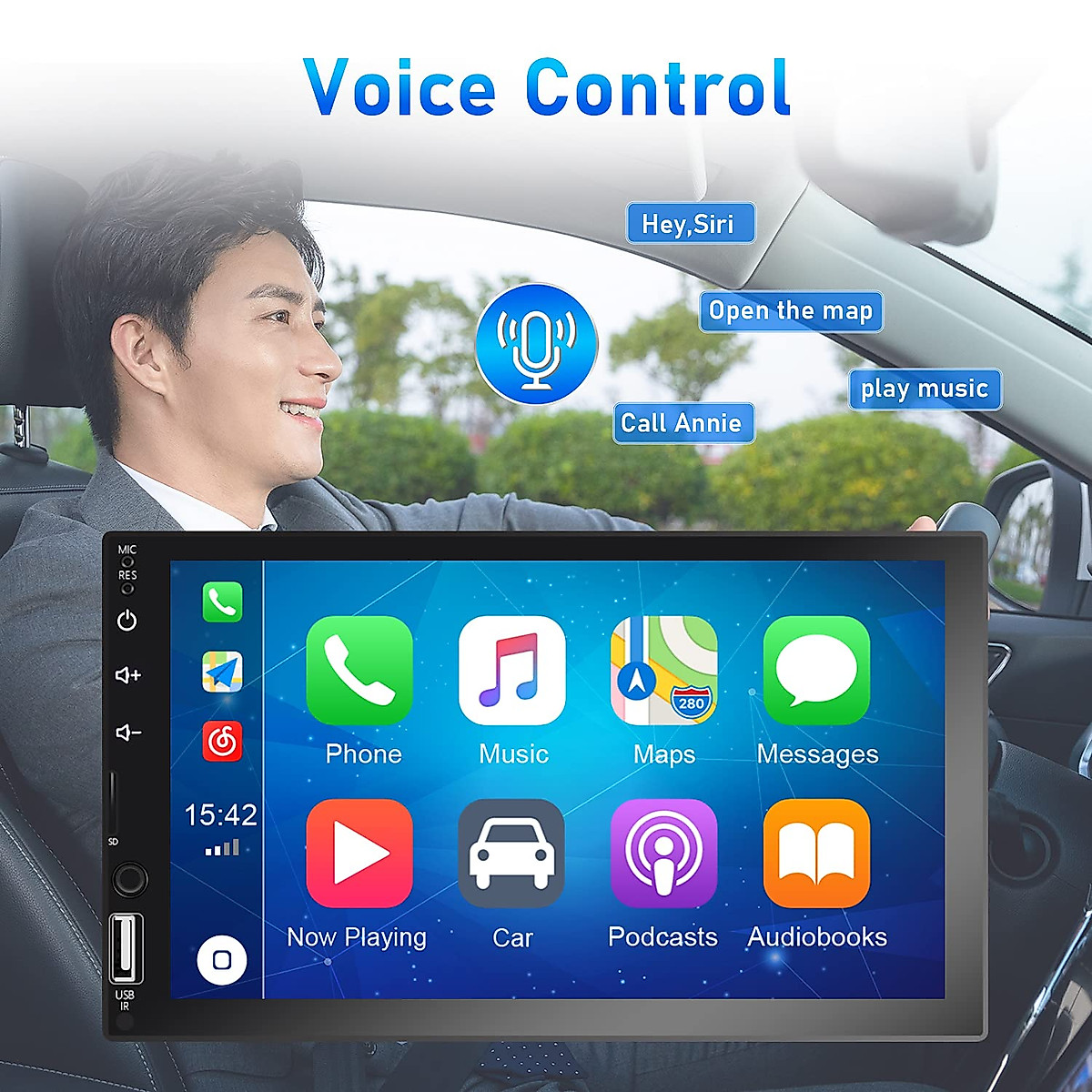 Double Din Car Stereo, in-Dash Car Radio with CarPlay/Android Auto Bluetooth 7 Inch HD Touchscreen Auto Radio with Backup Camera, FM/Mirror Link//TF/AUX/USB/Multimedia MP5 Player