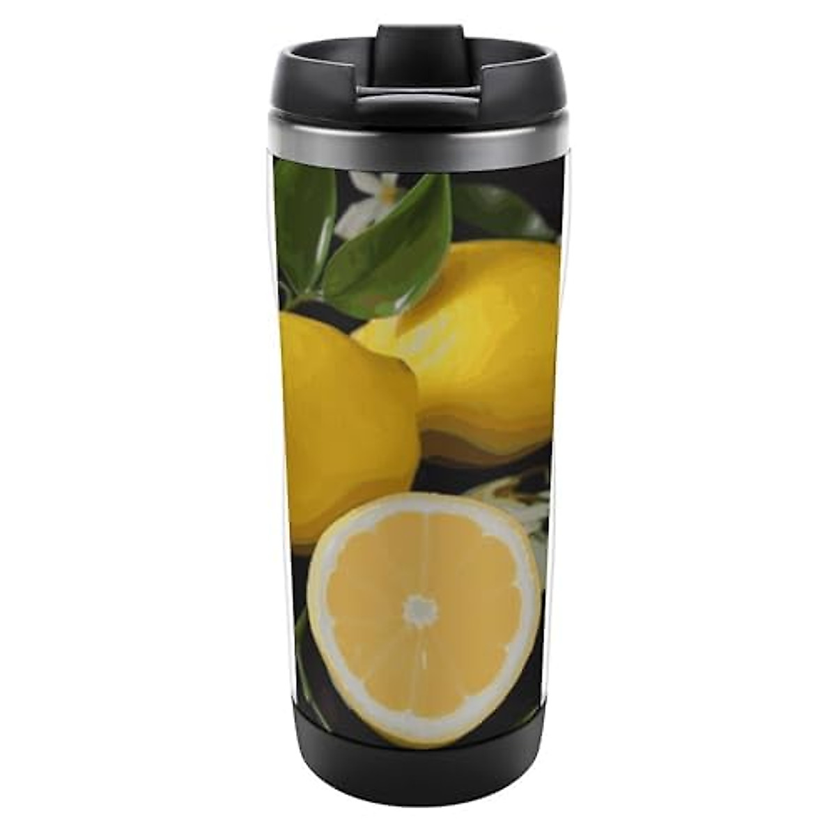 RTFGHJS 13oz Vacuum Insulated Stainless Steel Tumbler with Leakproof Lid Lemon And Flower 304 Stainless Steel Travel Mug Wide Mouth Coffee Cup for Hot & Cold Drinks (380ml)