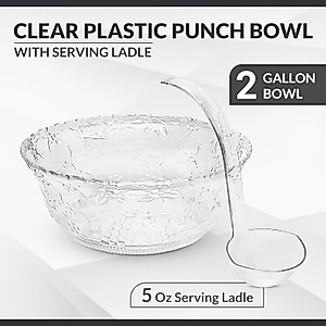 S.G Premium Quality Plastic Punch Bowl with Ladle - 2 Gallon Punch Bowl with Ladle - Embroidered Design 8 Quart large Serving Bowl with 5 oz Plastic Serving Ladle/Spoon for Parties, Holidays, and more
