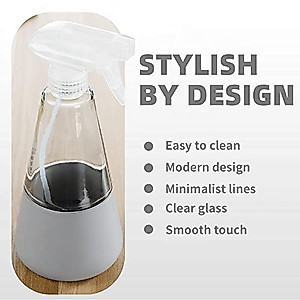 MOSURS Empty Clear Glass Spray Bottles with Silicone Sleeve Protection, Refillable 16 oz Containers for Cleaning Solutions, Essential Oils and Misting Plants with Adjustable Nozzle-3PCS (3, 16 oz)
