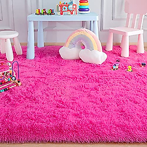 Foxmas Ultra Soft Fluffy Area Rugs for Bedroom Kids Room Plush Shaggy Nursery Rug Furry Throw Carpets for Boys Girls, College Dorm Fuzzy Rugs Living Room Home Decorate Rug, 4ft x 6ft, Hot Pink