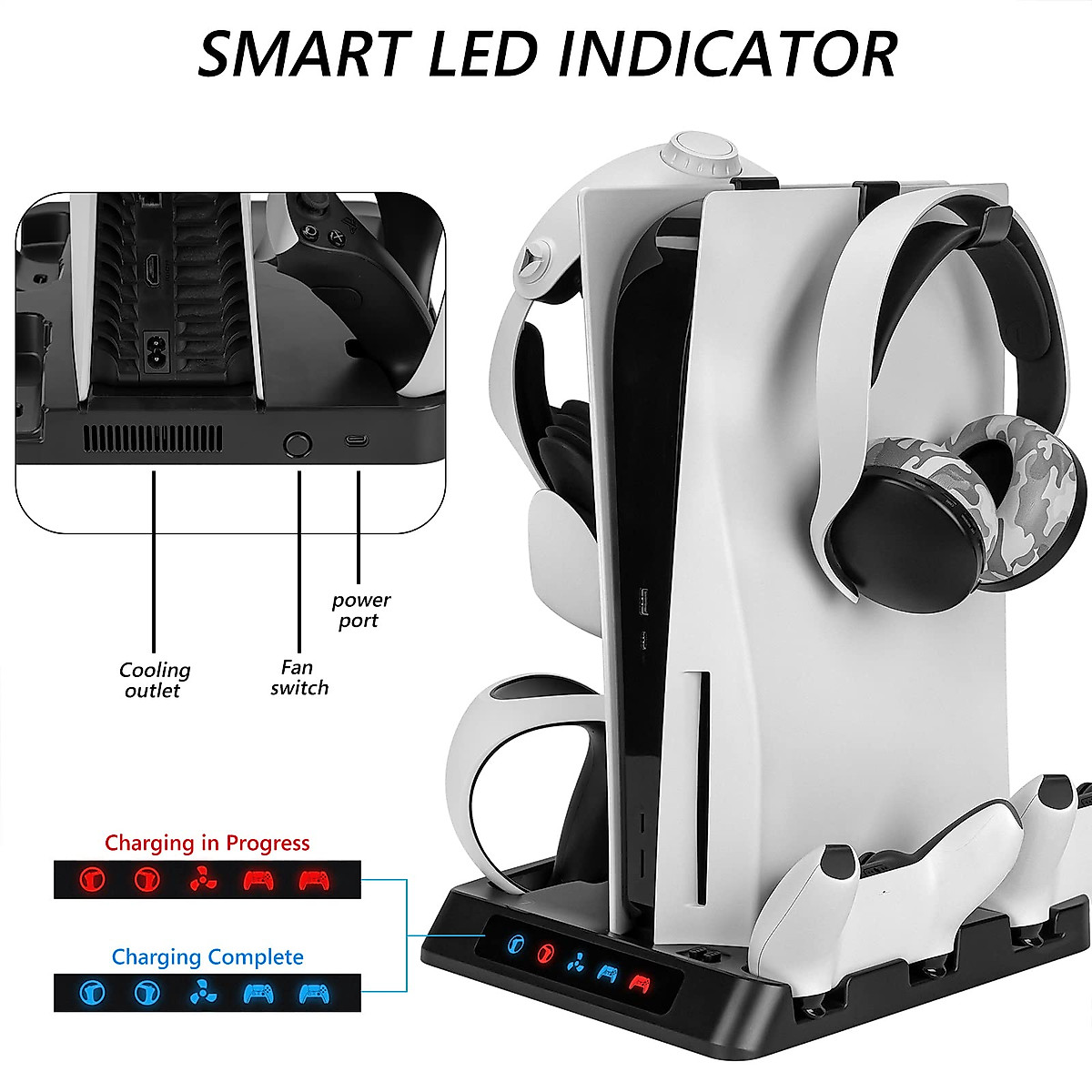 Geekria Charging Station Compatible with PSVR2, PS5, Sony PlayStation VR2 Dual Charging Dock Charging Stand Gamepad Show Case Gaming Accessories with Host Cooling Fan (Black)