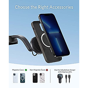 Anker Magnetic Wireless Charger (MagGo), 613 Car Charging Mount with 2-Port USB Car Charger, 5 ft USB-C to USB-A Cable, Strong Magnetic Alignment only for iPhone 4/14 Pro/14 Pro Max/13/13 Pro Max