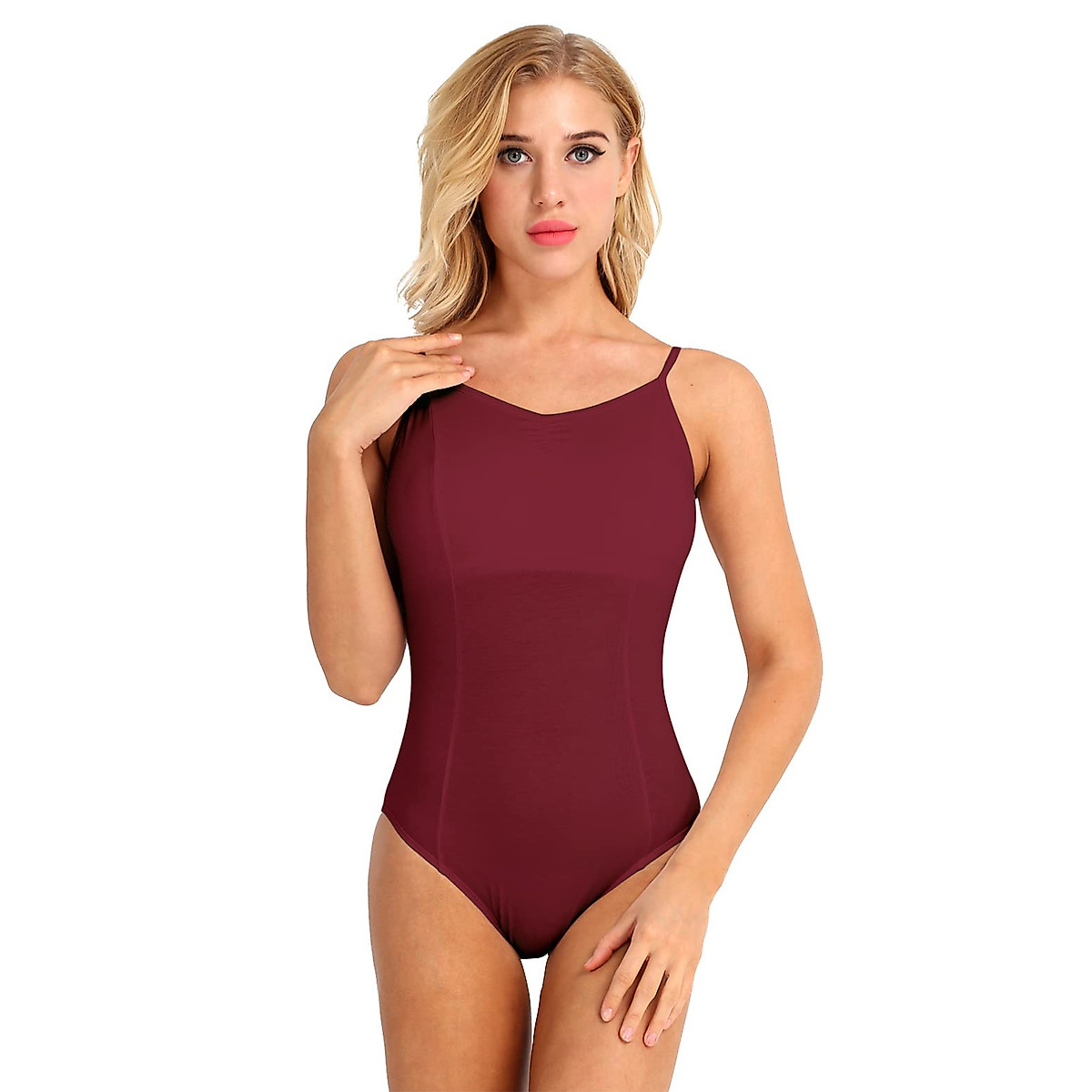 winying Womens Criss Cross Back Built In Shelf Bra Ballet Dance Leotard Gymnastic Bodysuit Dancewear Burgundy X-Large